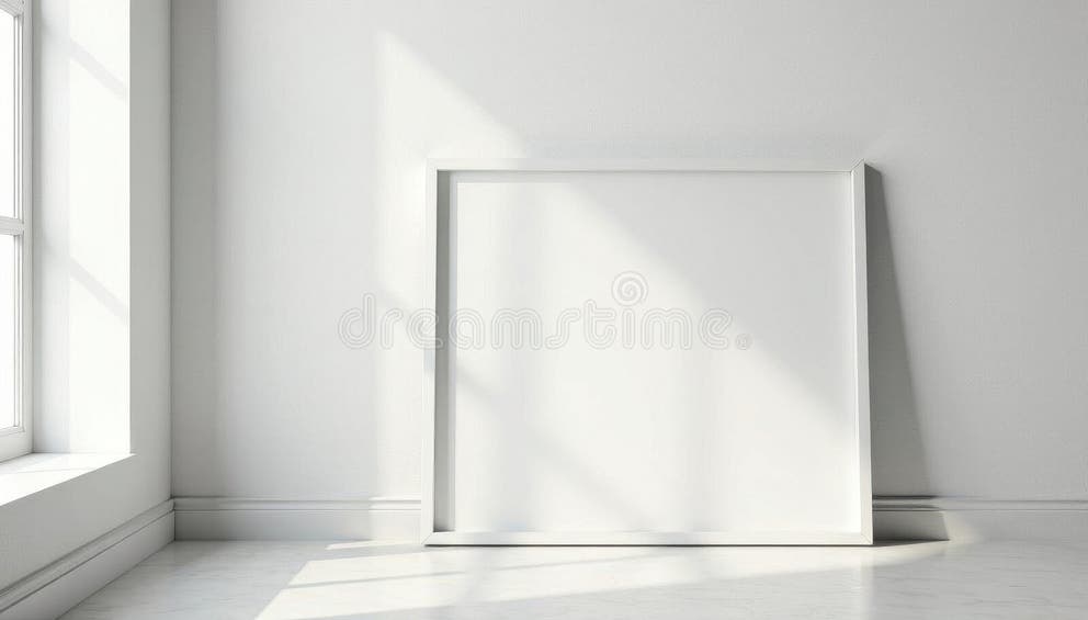 Off White Frame Leaning Casually on a Whitewashed Wall , Empty ...