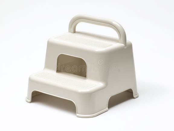 Off White Plastic Two Step Stool with Handle on White Background Stock ...