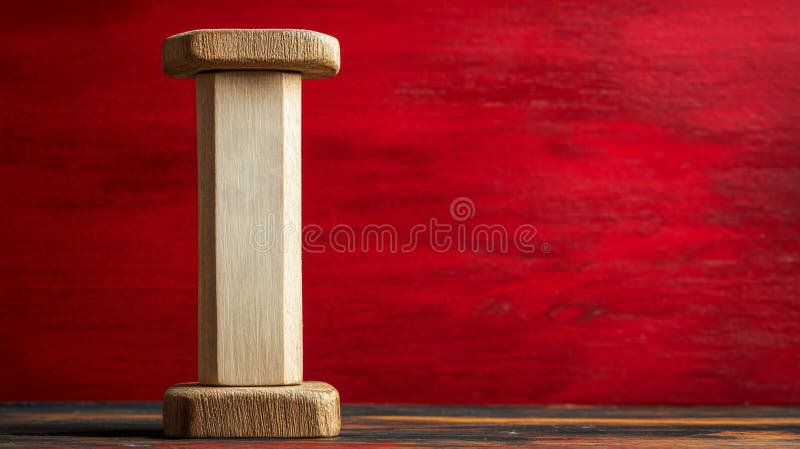 Off White Wooden Column Against Red Background Stock Illustration ...