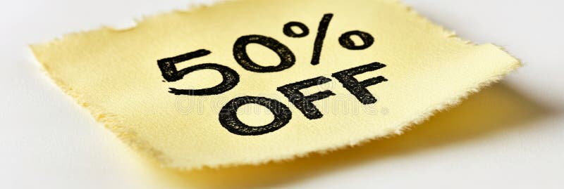 50 Off Yellow Square Note Advertising Half-Price Discounts on a Pure ...