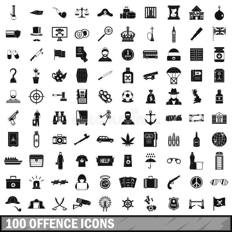 100 Offence Icons Set, Simple Style Stock Vector - Illustration of flag ...