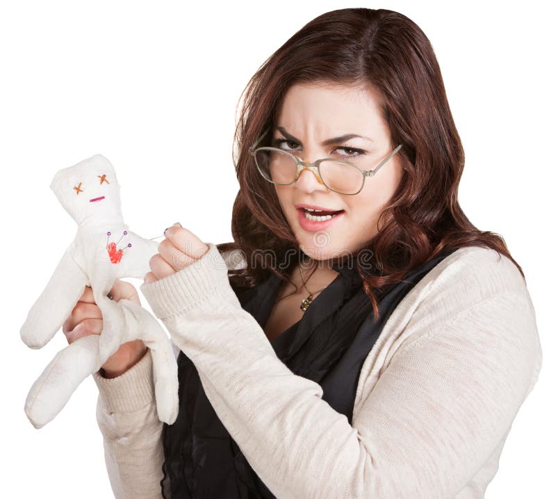 Offended Lady with Voodoo Doll Stock Photo - Image of person, brunette ...