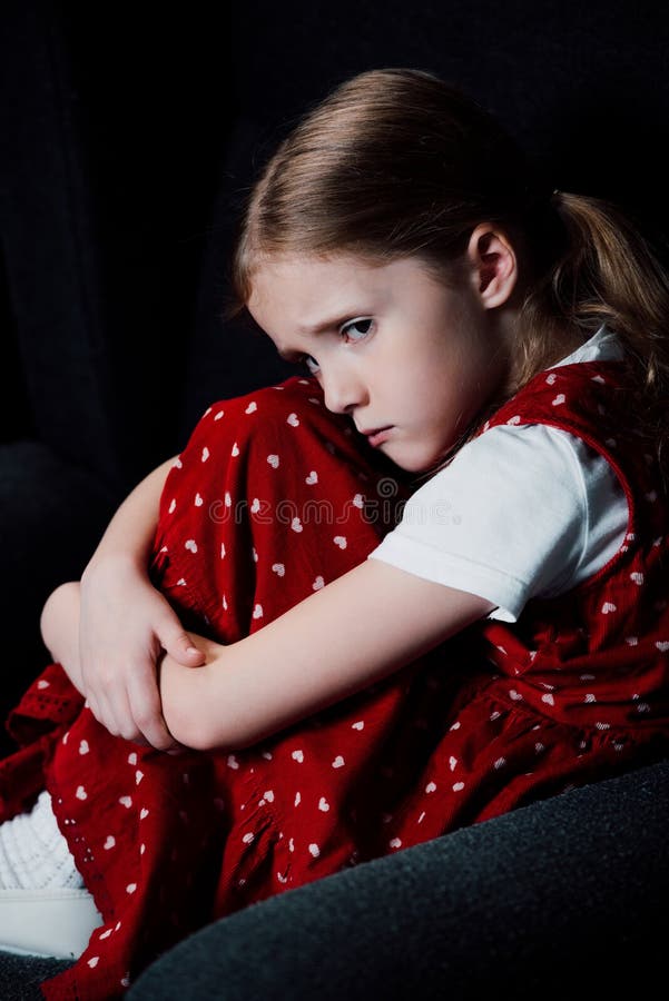 Offended, Frightened Kid Sitting in Armchair Stock Image - Image of ...