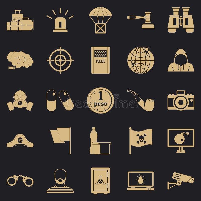 Offense Icons Set, Simple Style Stock Vector - Illustration of bank ...