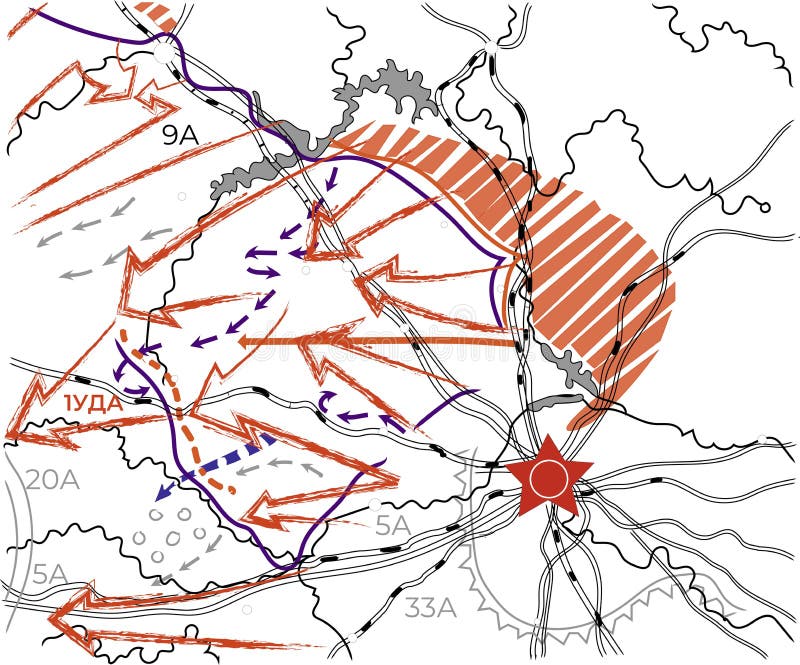Offensive Direction Map with Red Army Strike Arrows Stock Vector ...