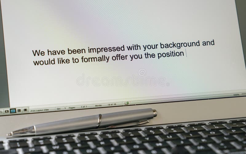 Congrats, You Got the Job. Typed Words on Computer Screen Stock Image ...