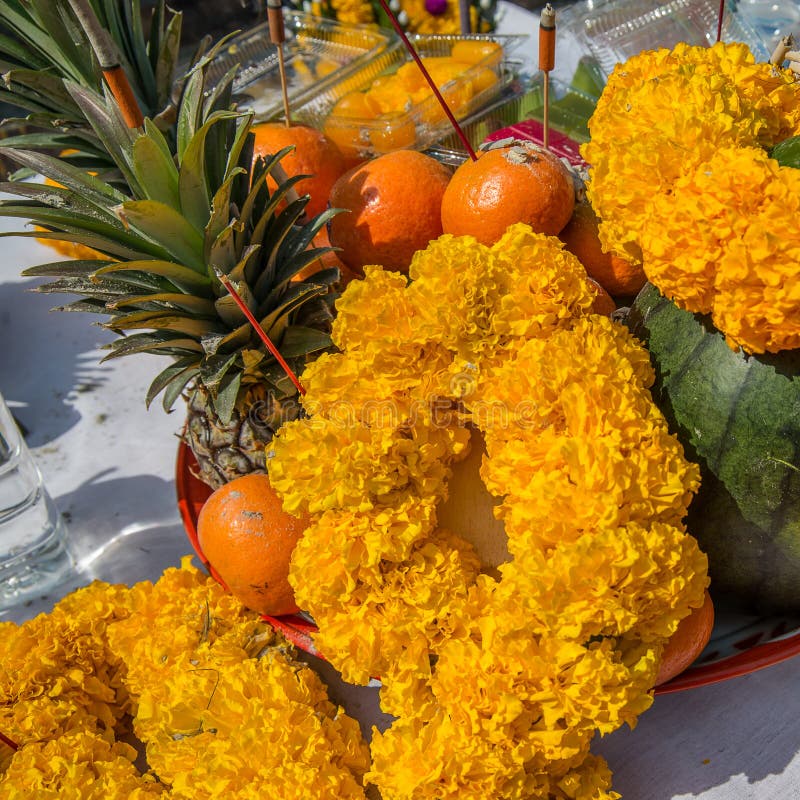 Buddhist Flower Offering In Thailand Temple Stock Photo - Image of ...