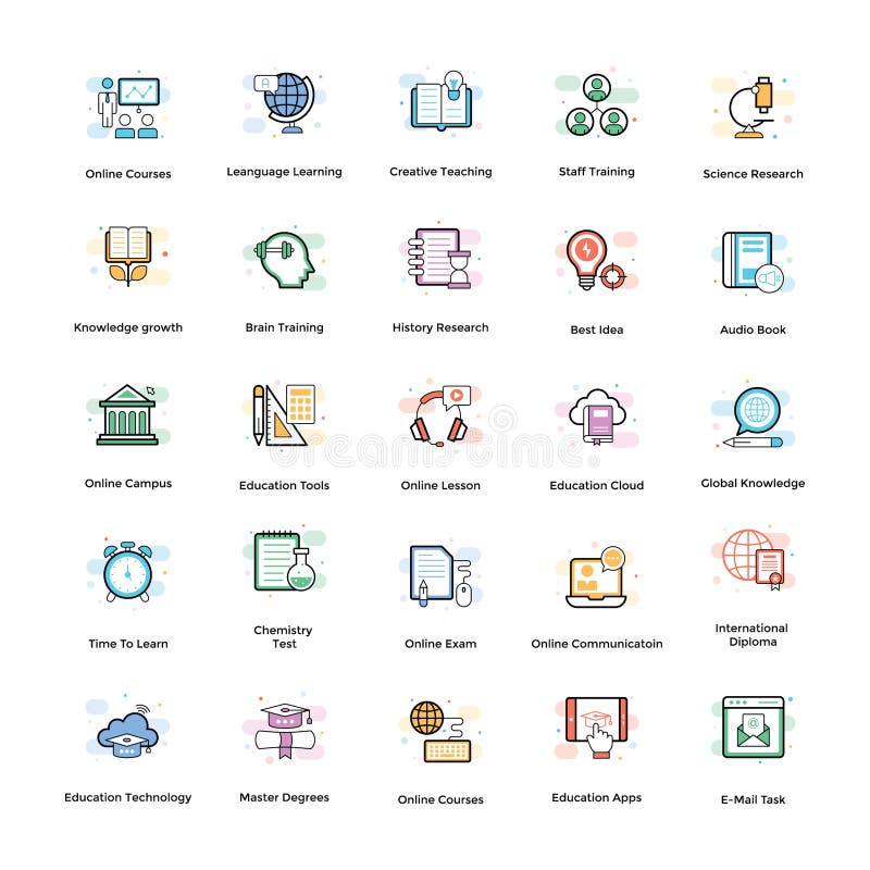 Elearning Vector Icons Pack Stock Illustration - Illustration of flat ...