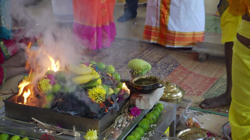 Offering at Fire Altar at Indian Temple Stock Footage - Video of ...