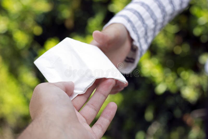 Offering a Handkerchief To a Woman with a Cold Stock Image - Image of ...