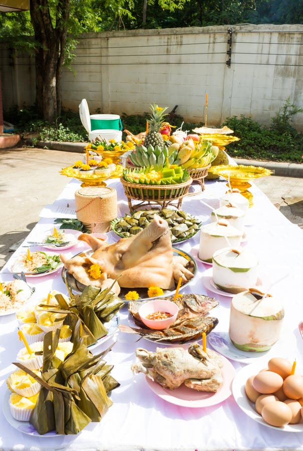Offerings for Joss House , Thailand. Stock Image - Image of food, lush ...