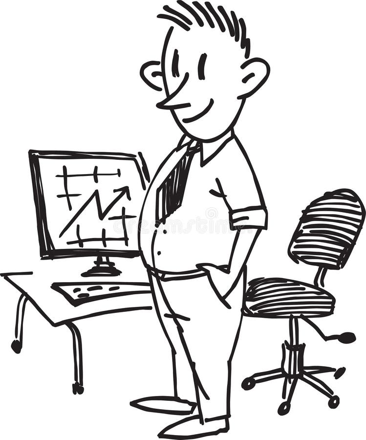 Vector Stick Man Cartoon of Very Happy Man Watching Computer Screen and ...