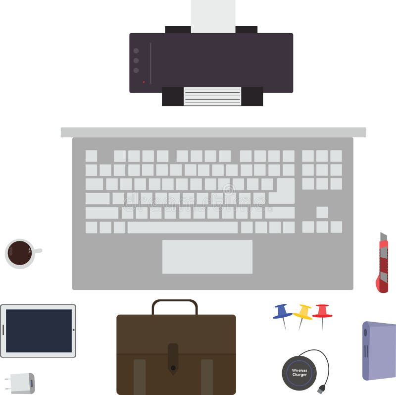Workspace Office Tools Set, Essential Graphic Flat Design Stock Vector - Illustration of ...