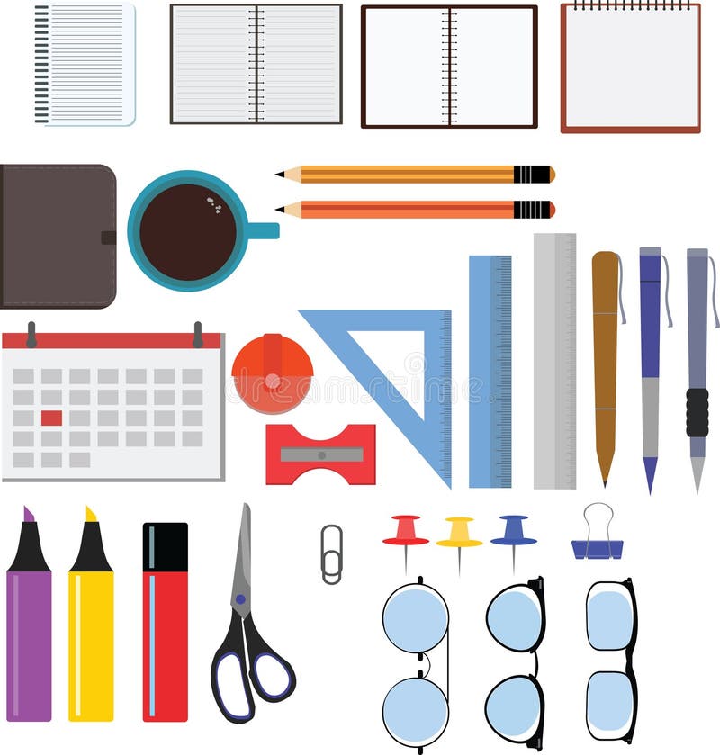 Workspace Office Tools Set, Essential Graphic Flat Design Stock Vector ...