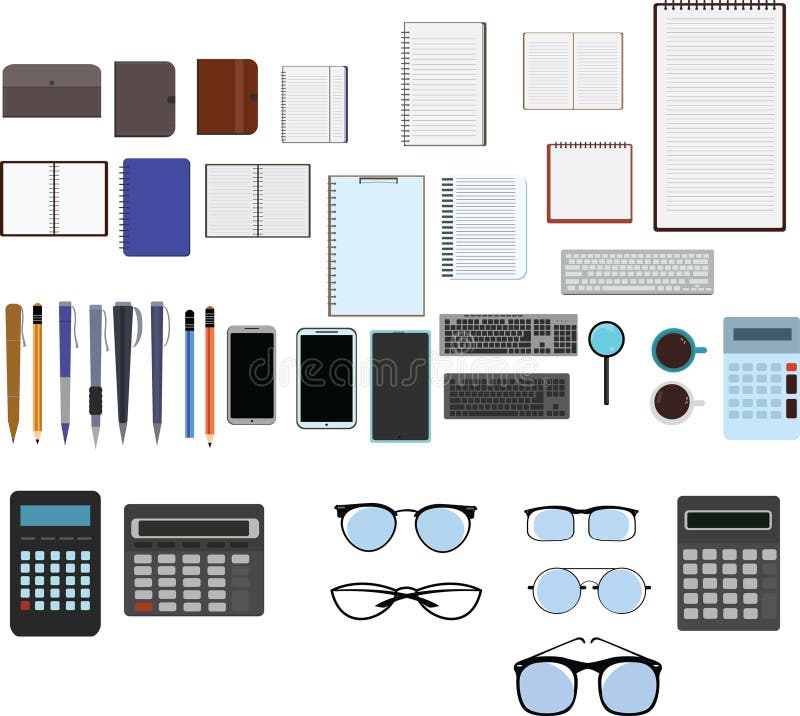 Workspace Office Tools Set, Essential Graphic Flat Design Stock Vector ...