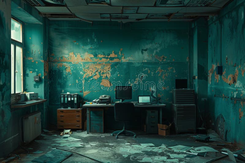 Office in the Abyss stock illustration. Illustration of blue - 324583141