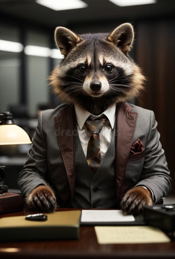 Whimsical Wildlife at Work Series - the Raccoon Stock Photo - Image of ...