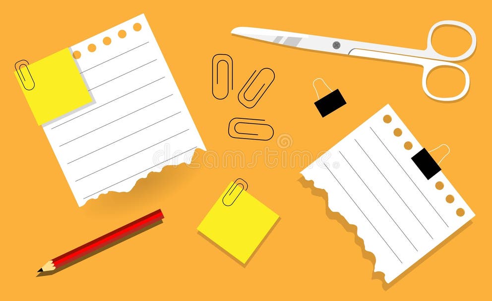 Office Appliances Papers and Notes on Table Top View Stock Vector ...