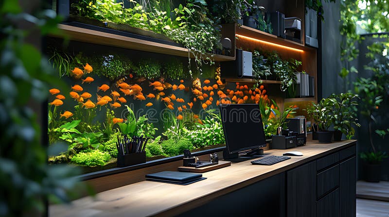 Office Aquarium Plants Desk Modern Workspace Stock Illustration ...