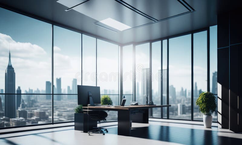 Office Background Modern Amazing View at Afternoon Stock Illustration ...