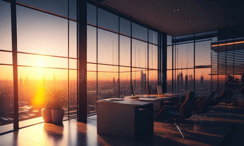 Office Background Modern Amazing View at Evening Stock Illustration ...