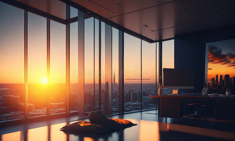 Office Background Modern Amazing View at Evening Stock Illustration ...
