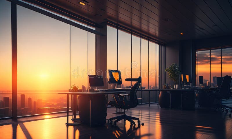 Office Background Modern Amazing View at Evening Stock Illustration ...