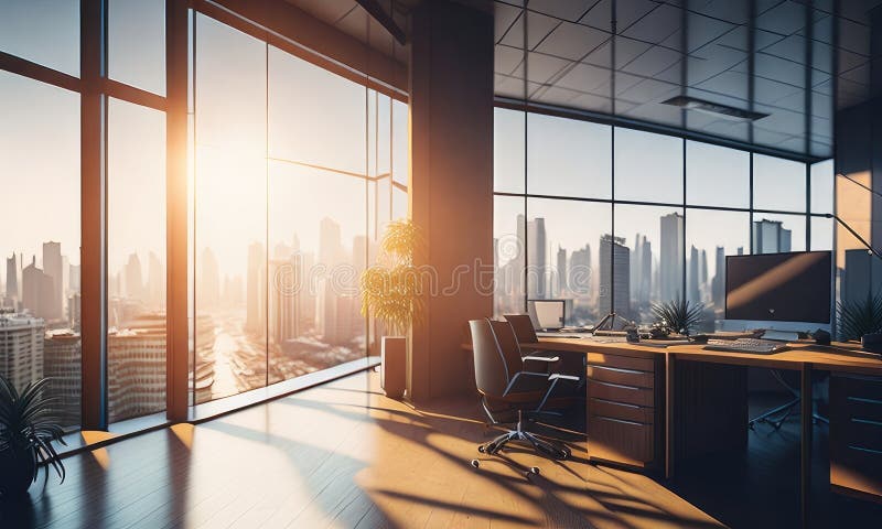 Office Background Modern Amazing View at Morning Stock Illustration ...