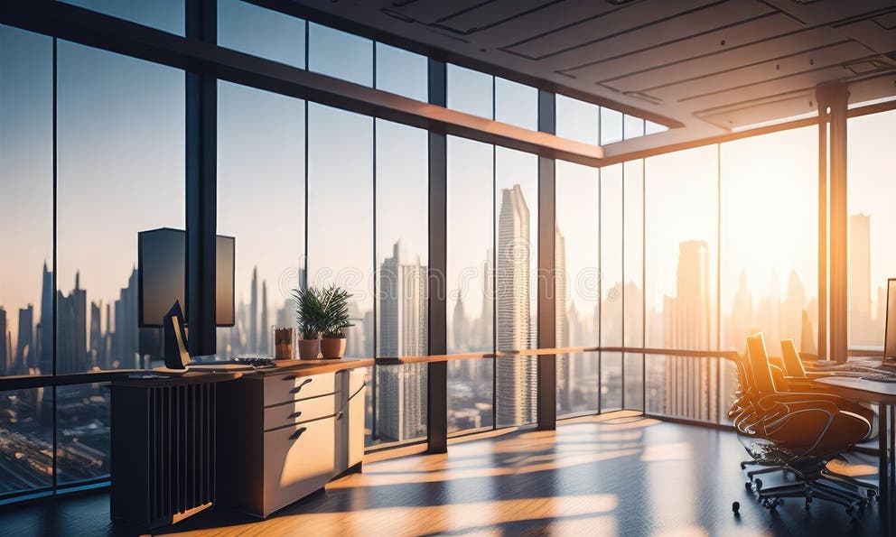 Office Background Modern Amazing View at Morning Stock Illustration ...