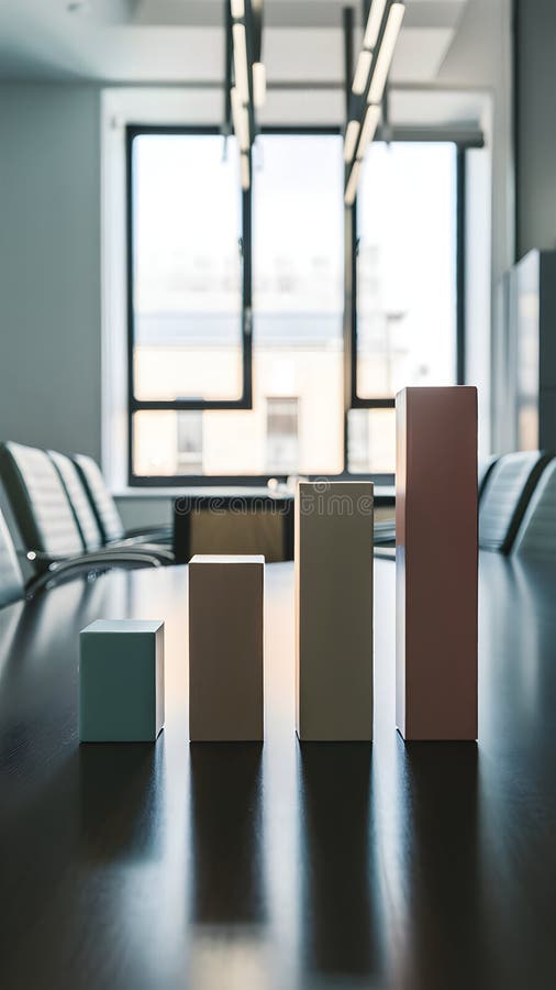 Office with Bar Chart Blocks on Sleek Table, Bright Natural Light Stock ...