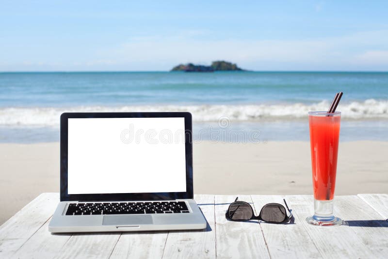 The laptop on a beach stock photo. Image of lagoon, holiday - 21510506