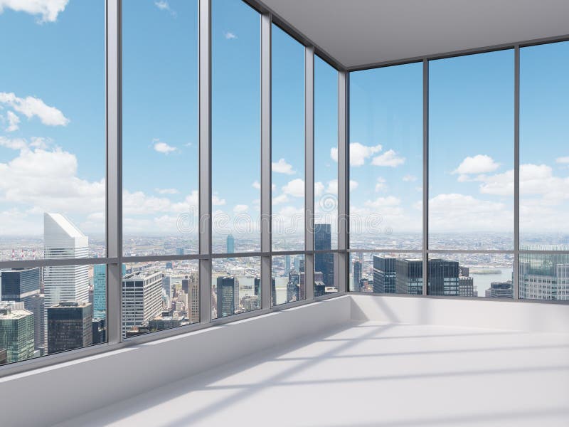 Large Window into White Office with Megalopolis View Stock Image ...