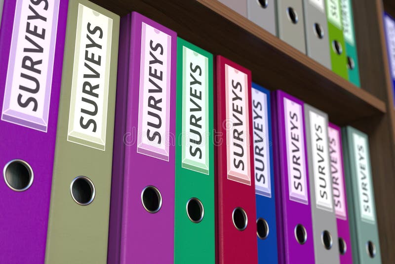 Office Binders with SURVEYS Inscription. 3D Rendering Stock Photo ...