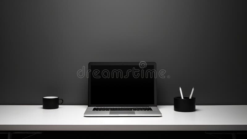 Office Blank Computer on Desk Stock Illustration - Illustration of ...