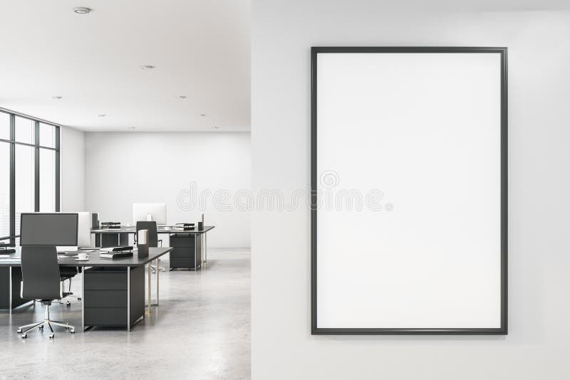 Office with blank poster stock illustration. Illustration of glass ...