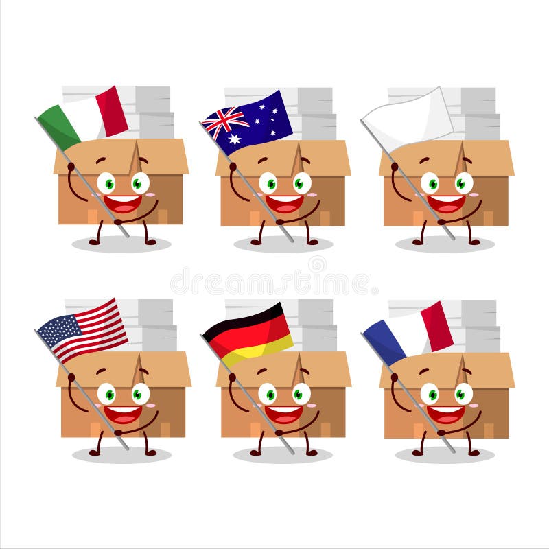 Office Boxes with Paper Cartoon Character Bring the Flags of Various ...