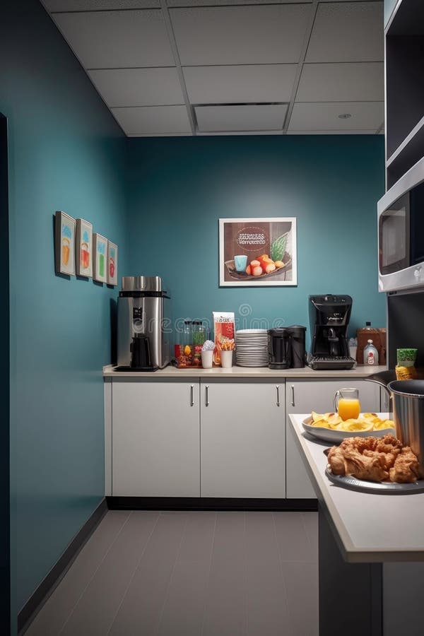 Office Break Room with Coffee Machine and Snacks Stock Illustration ...