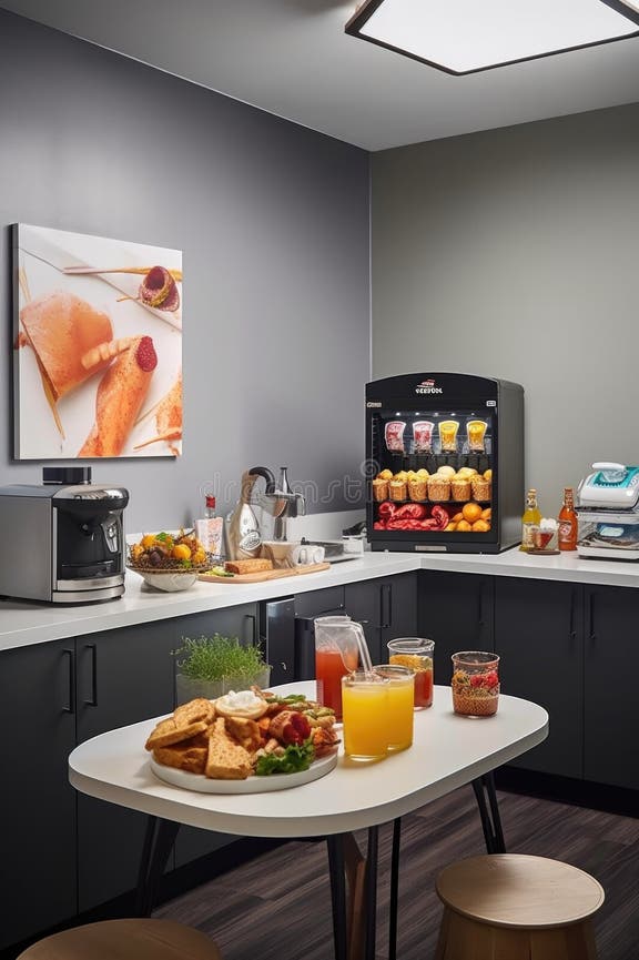 Office Break Room with Coffee Machine and Snacks Stock Illustration ...