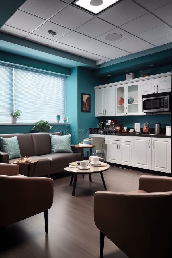 Office Breakroom with Coffee Machine, Snacks, and Cozy Seating ...