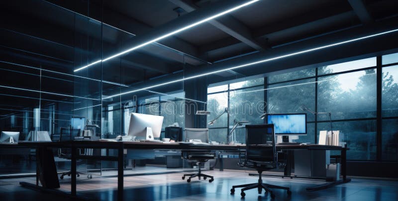 Office in Bright Light of the Space Area with Windows. Stock ...