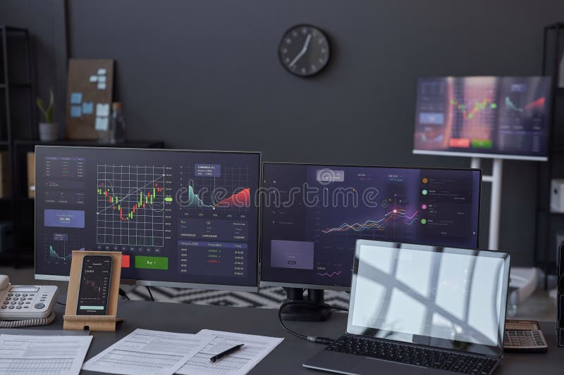 Office of Brokers with Computers with Charts Stock Image - Image of ...