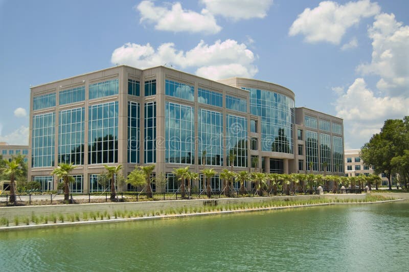 Office Building with Fountain Stock Photo - Image of glass, landscaping ...