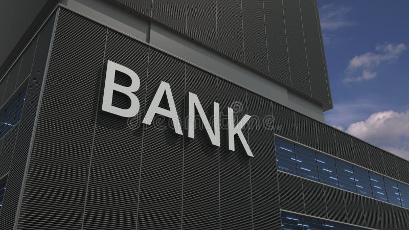 Office Building with BANK Signboard, 3d Rendering Stock Illustration ...