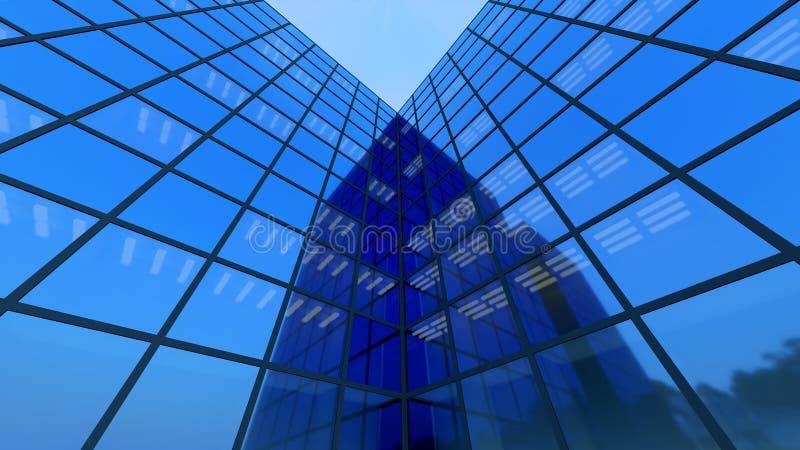 Office Building Blue Glass Reflections Skyscraper Perspective Tower 3D ...
