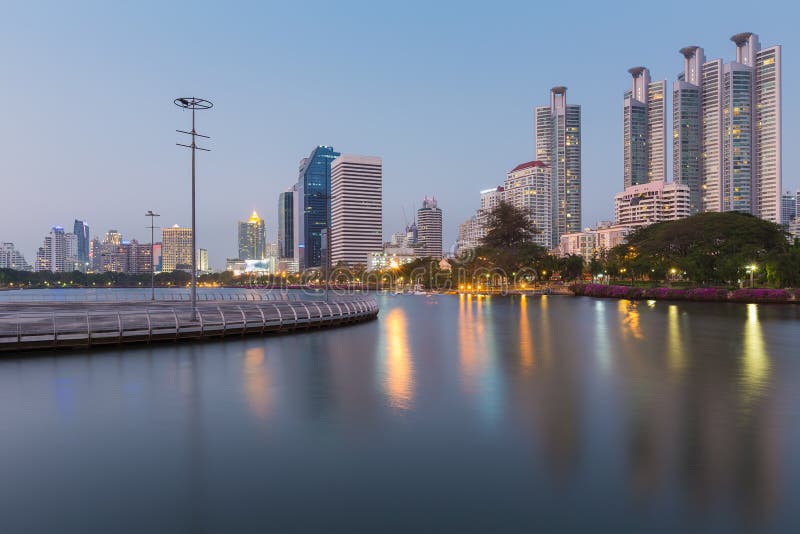 Office Building City View in Public Park during Twilight Stock Photo ...