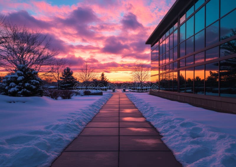 Office Building Clean Sidewalk Snow Removal Winter White Accent Stock ...