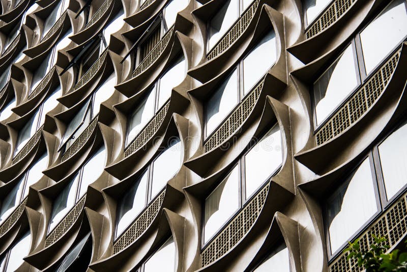 Office Building with Concrete Square Windows Structures Stock Photo ...