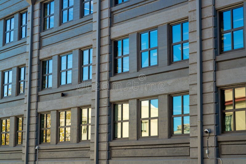 Office Building with Decorative Geometric Windows with Suburban or ...