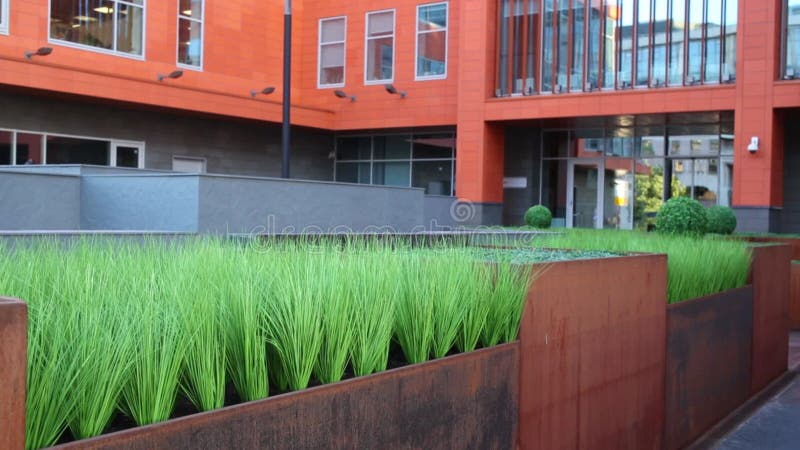 Office Building Facade with a Neat Landscaping in Stock Video - Video ...