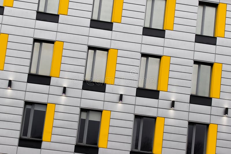 Office Building Facade with Yellow Yellow and Gray Elements. Stock ...